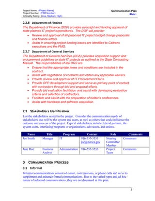 Caltrans Communication Plan Template | DOC