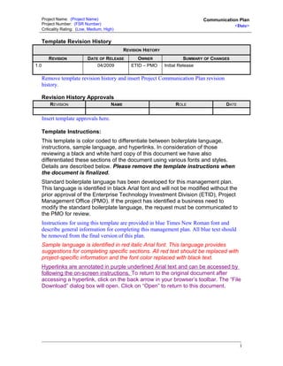 Caltrans Communication Plan Template | DOC