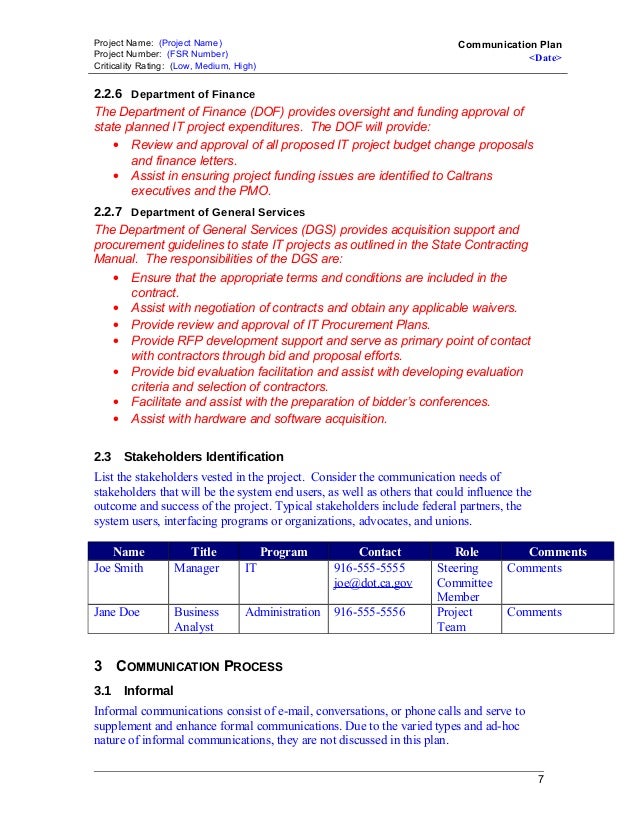 Caltrans Communication Plan Template