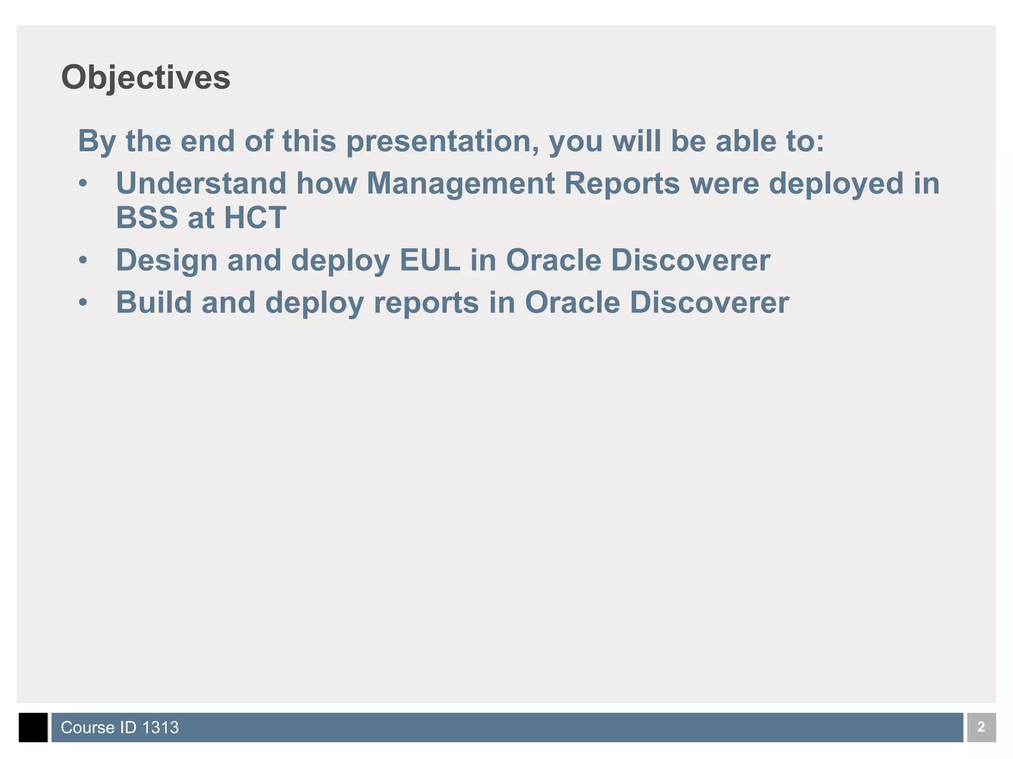 Oracle Discoverer Reports via BSS | PPT