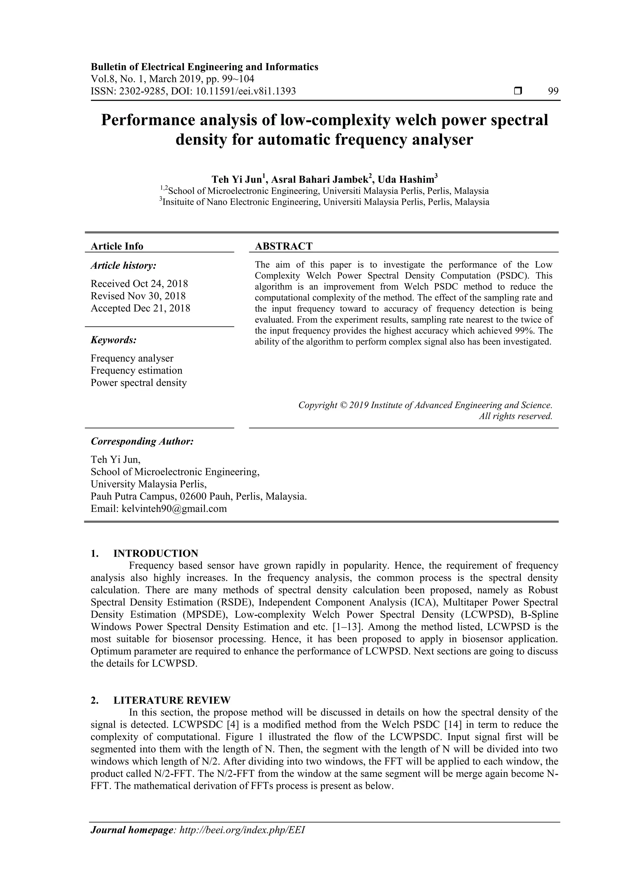 Performance analysis of low-complexity welch power spectral density for automatic frequency ...