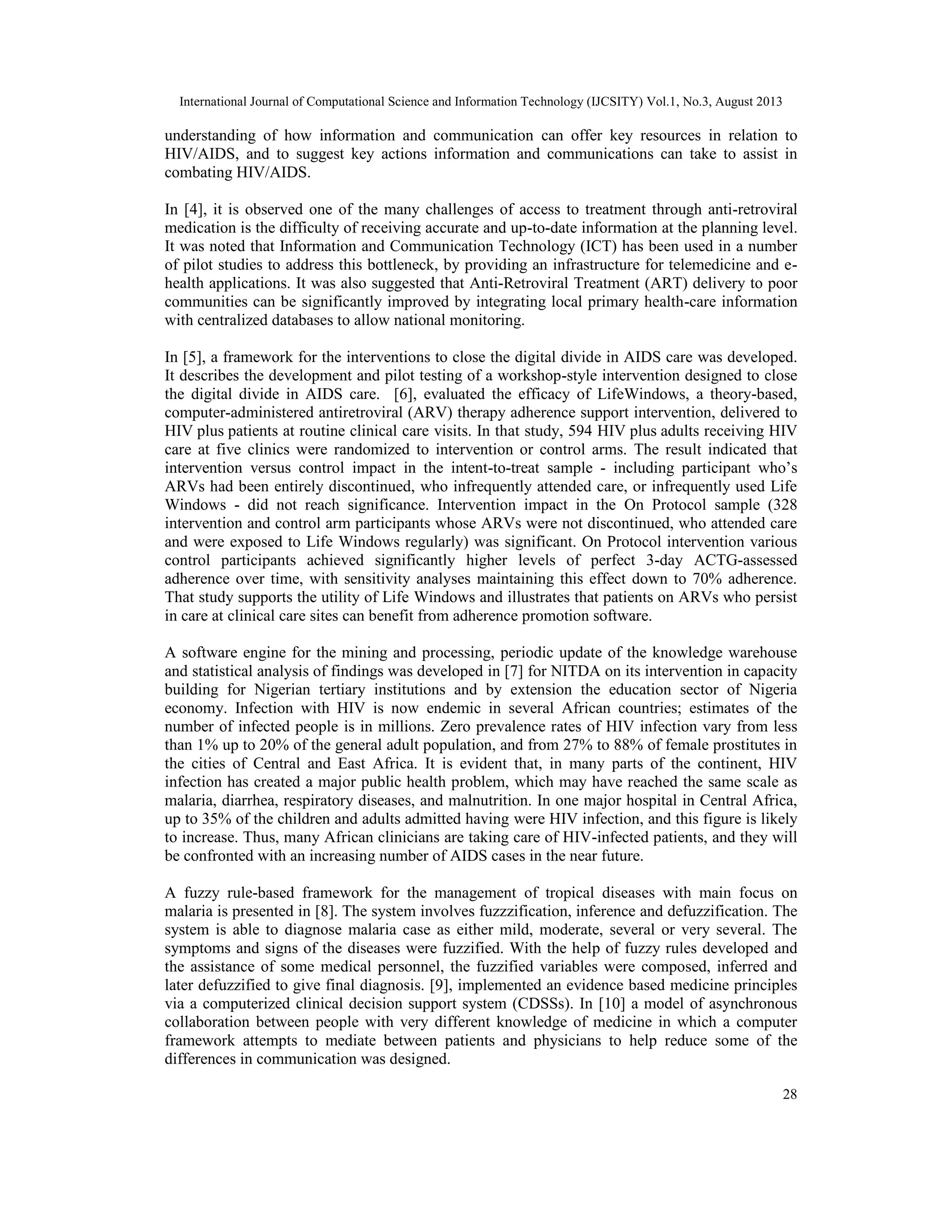 ONLINE FUZZY-LOGIC KNOWLEDGE WAREHOUSING AND MINING MODEL FOR THE DIAGNOSIS AND THERAPY OF HIV ...