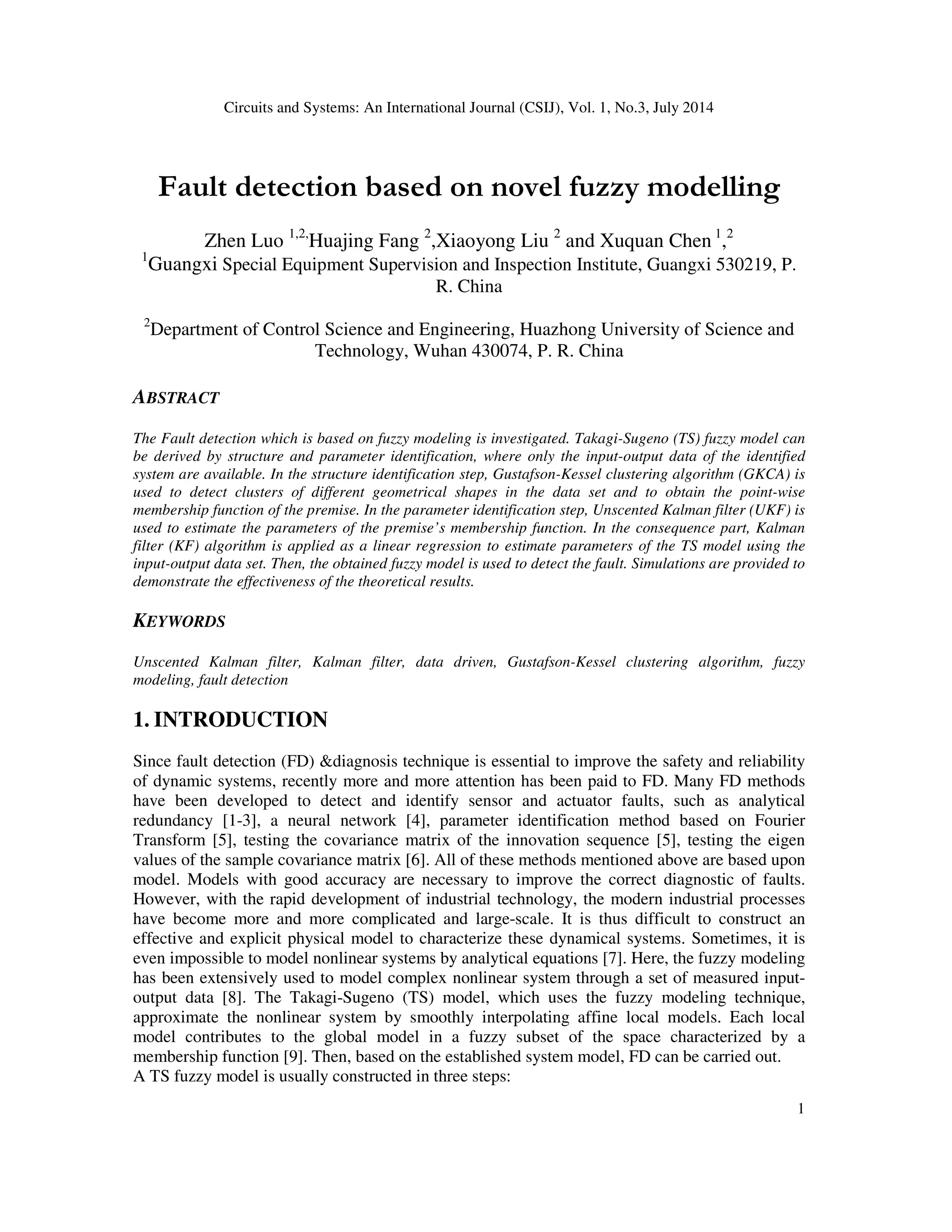 Fault detection based on novel fuzzy modelling | PDF