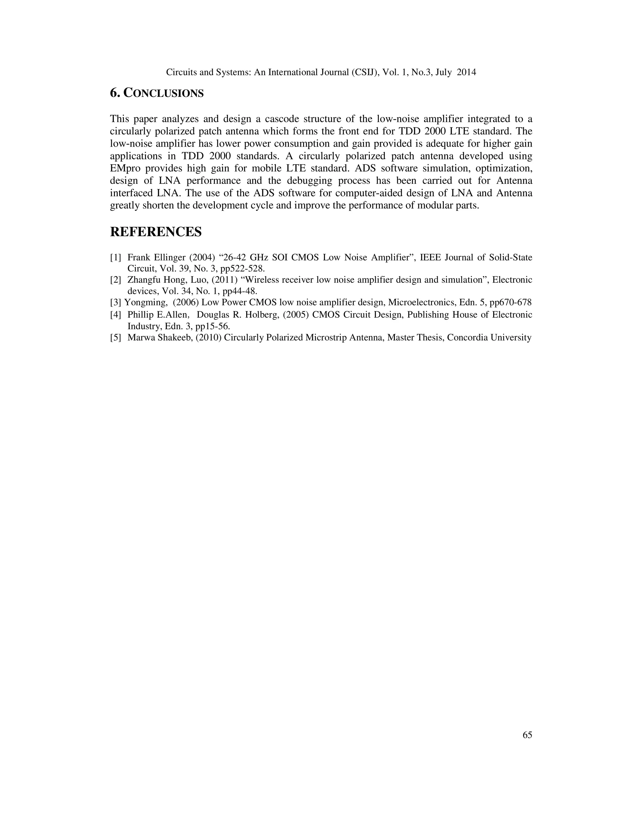 DESIGN AND ANALYSIS OF 2 GHz 130nm CMOS CASCODE LOW NOISE AMPLIFIER ...