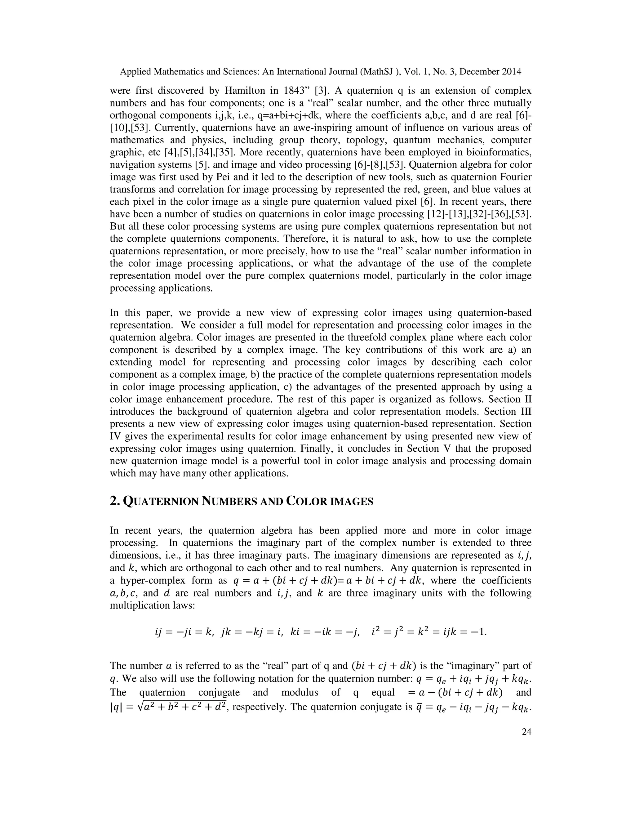 Retooling of Color Imaging in ihe Quaternion Algebra | PDF