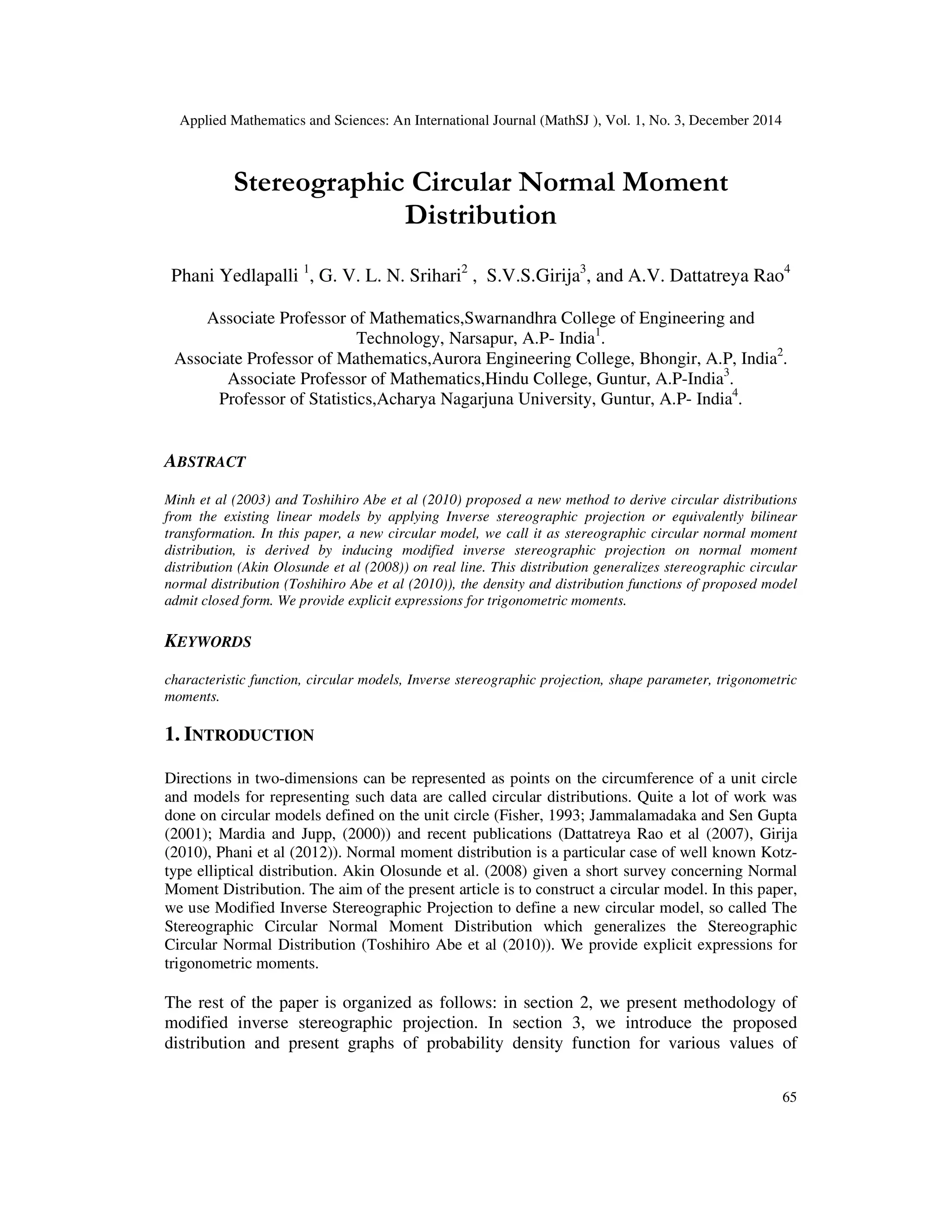 Stereographic Circular Normal Moment Distribution | PDF