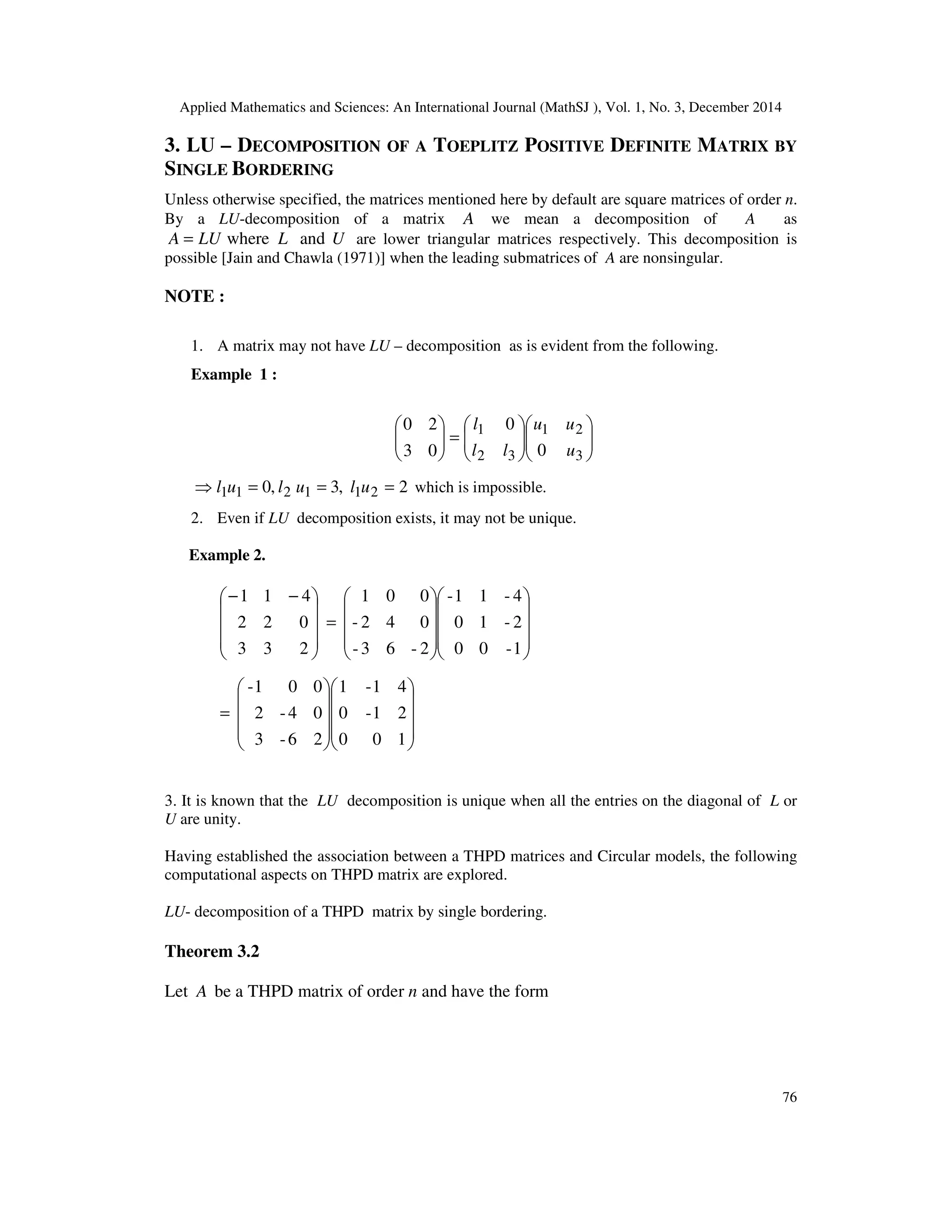 On Computations of THPD Matrices | PDF