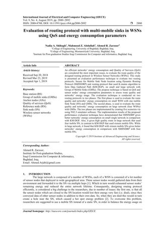 Evaluation of routing protocol with multi-mobile sinks in WSNs using QoS and energy consumption ...