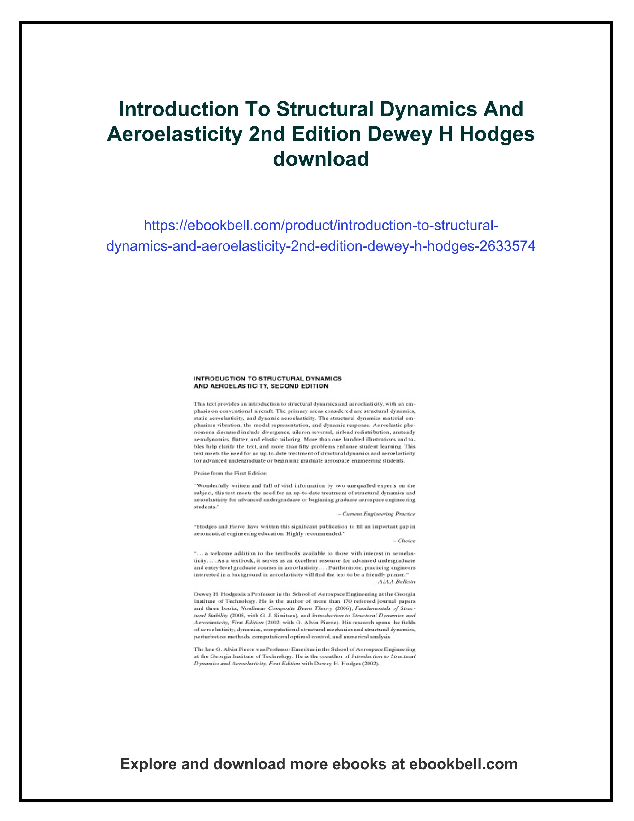 Introduction To Structural Dynamics And Aeroelasticity 2nd Edition Dewey H Hodges | PDF