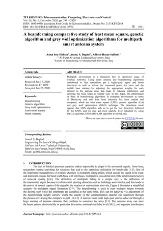 A beamforming comparative study of least mean square, genetic algorithm and grey wolf ...