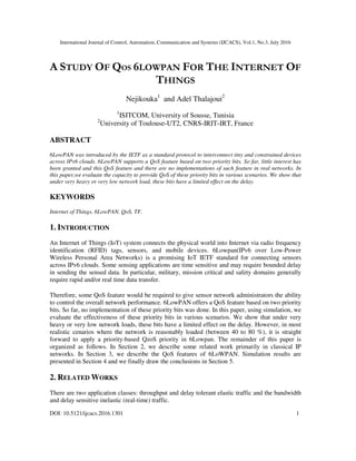 A STUDY OF QOS 6LOWPAN FOR THE INTERNET OF THINGS | PDF