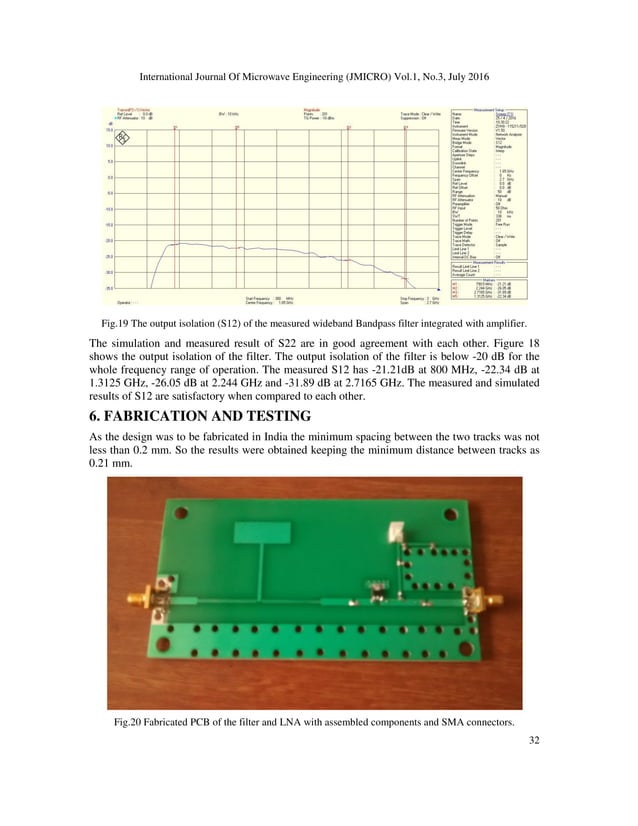 A DESIGN AND ANALYSIS OF COMPACT MICROSTRIP BANDPASS FILTER WITH INTEGRATED LNA FOR 0.8 TO 2.7 ...