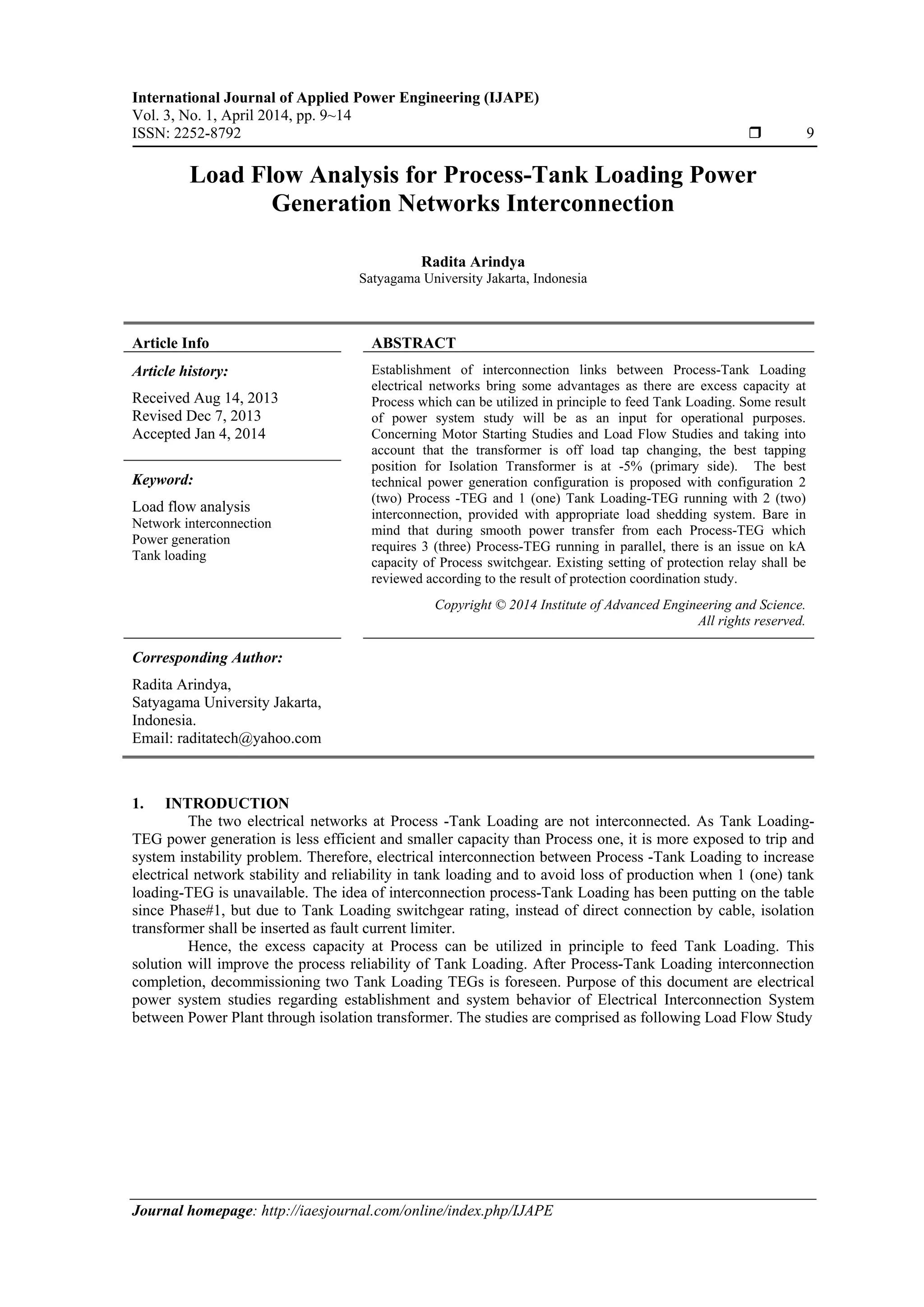 Load Flow Analysis For Process Tank Loading Power Generation Networks Interconnection Pdf