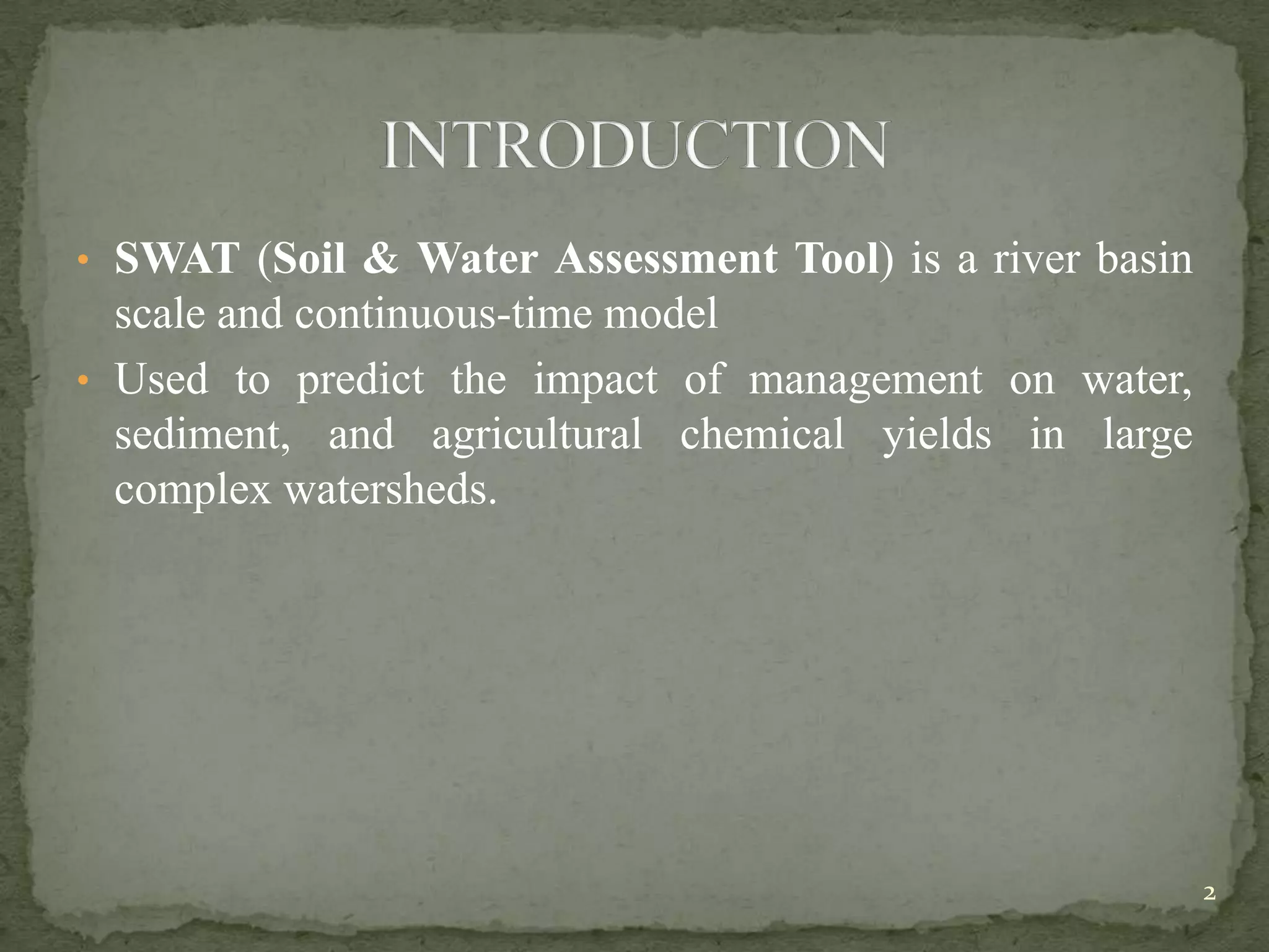 APPLICATIONS OF ARC SWAT MODEL FOR HYDROLOGICAL MODELLING | PPTX