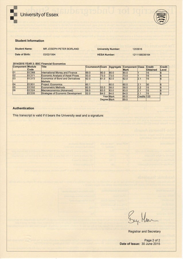 Academic Transcript 1 and 2 A | PDF