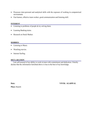VIVEK AGARWAL - Curriculum vitae | DOC