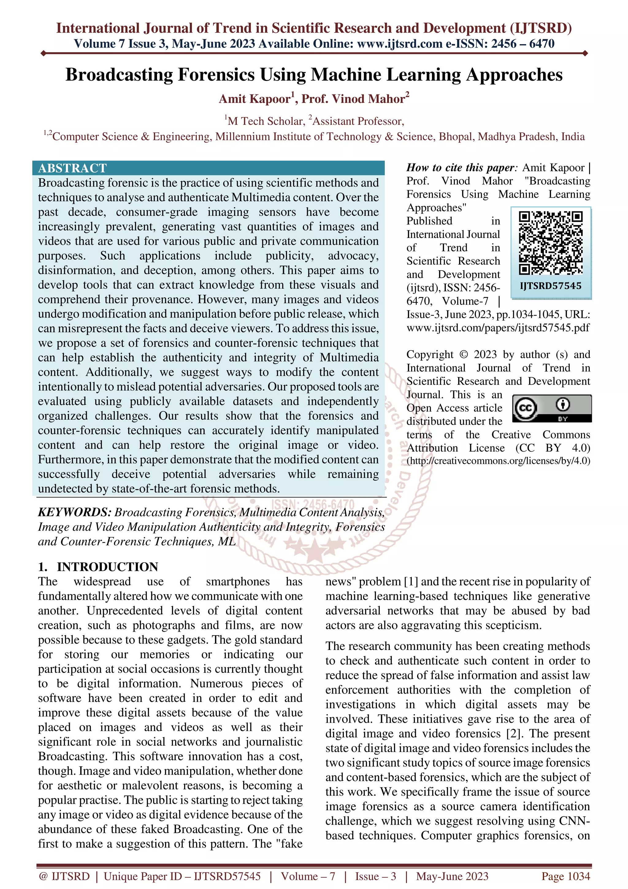 Broadcasting Forensics Using Machine Learning Approaches | PDF