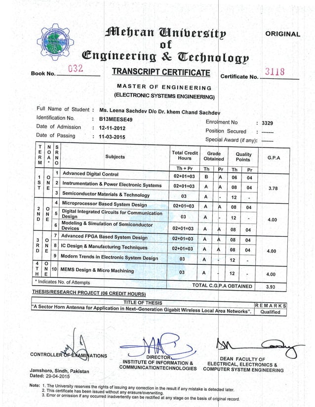 Master's Transcript | PDF