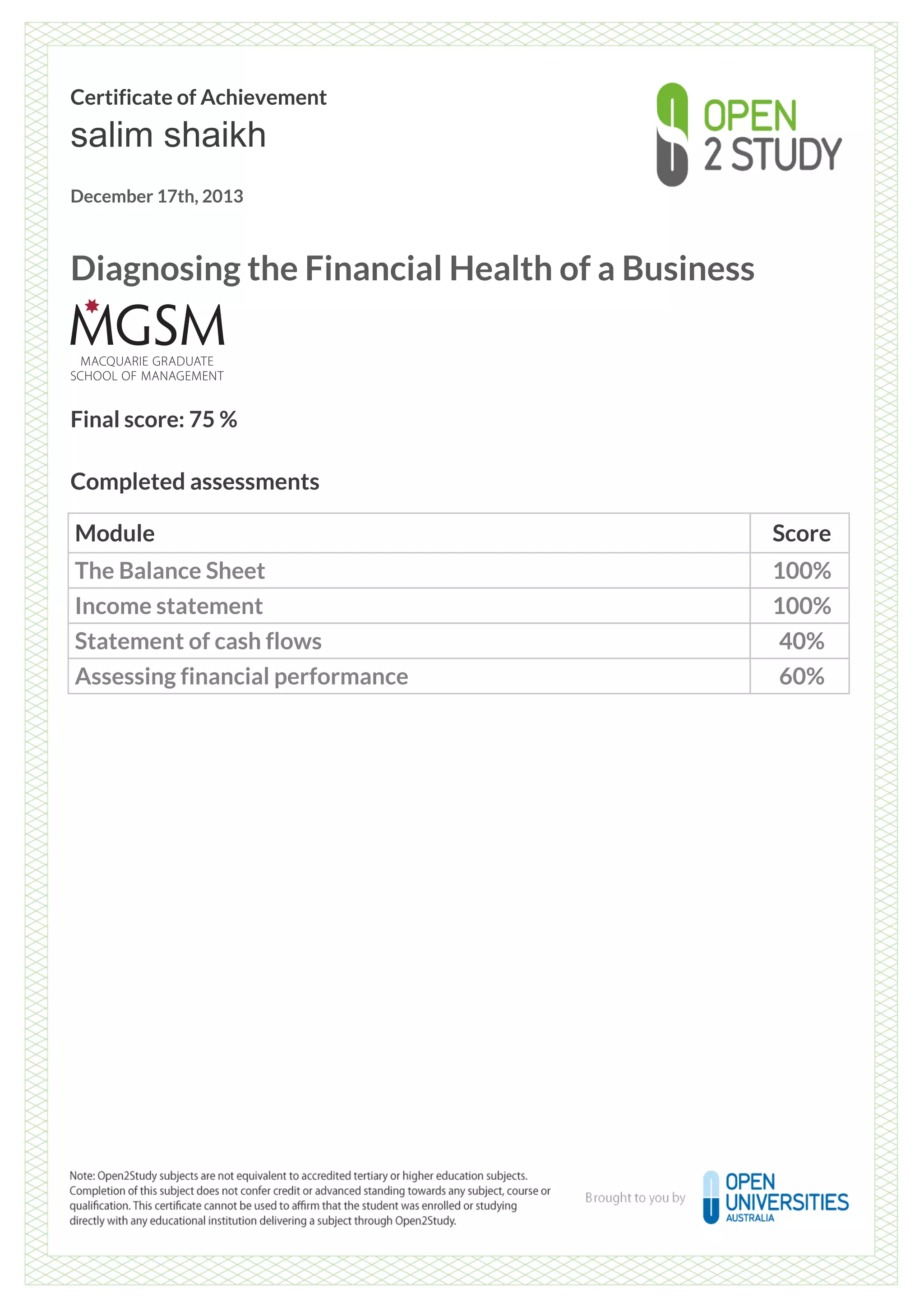 Financial Health - COA view | PDF