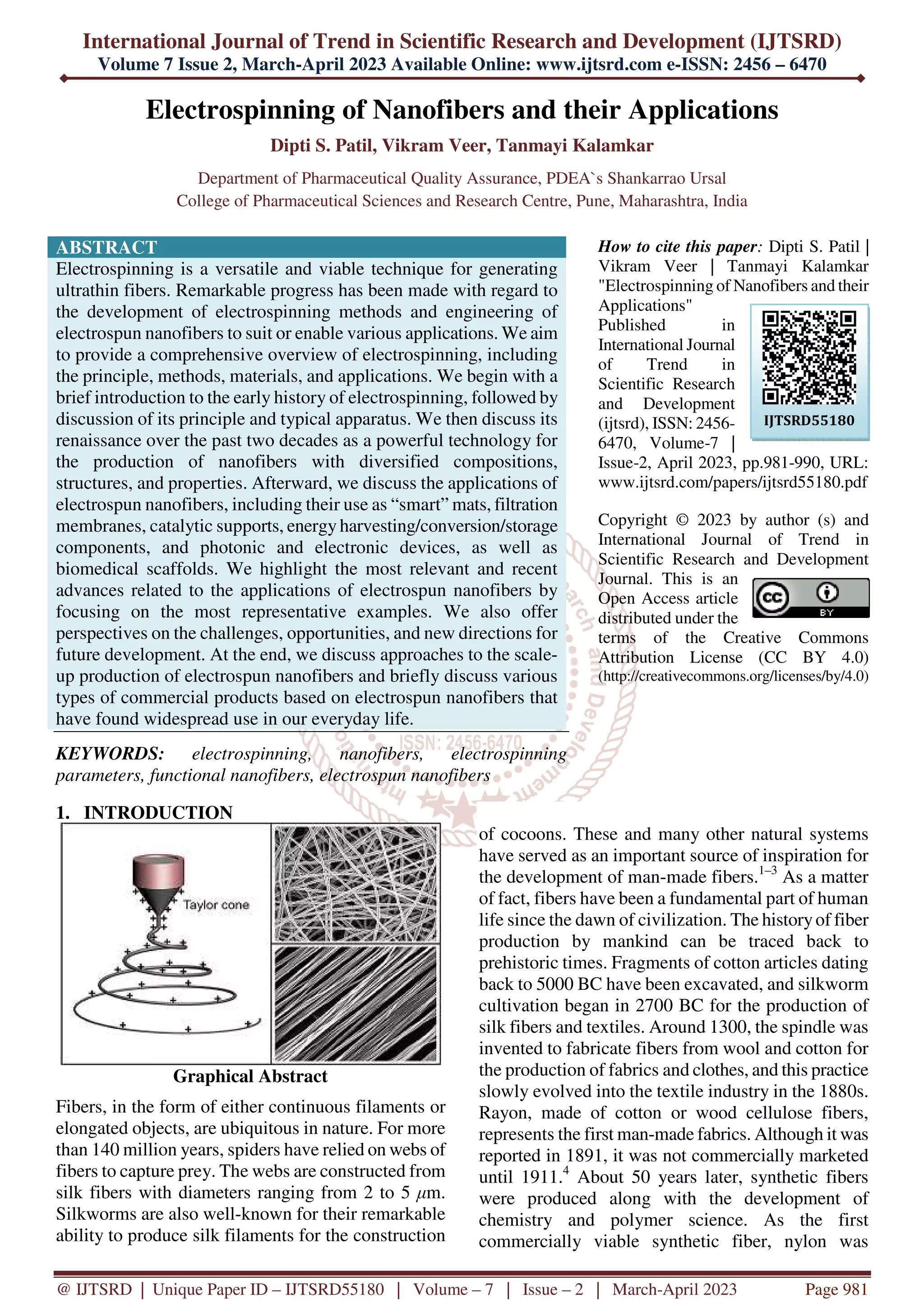 Electrospinning of Nanofibers and their Applications | PDF
