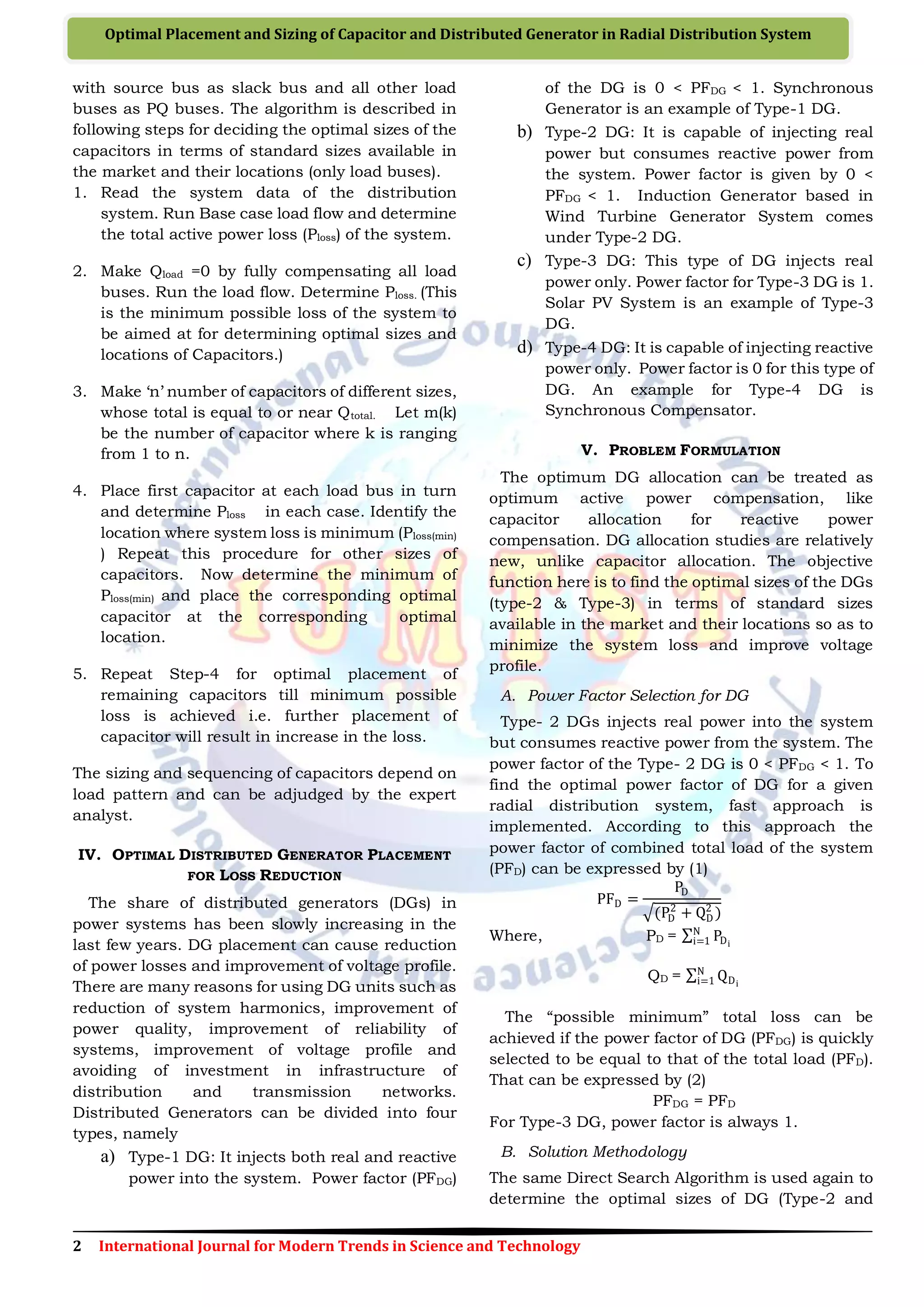 Optimal Placement And Sizing Of Capacitor And Distributed Generator In