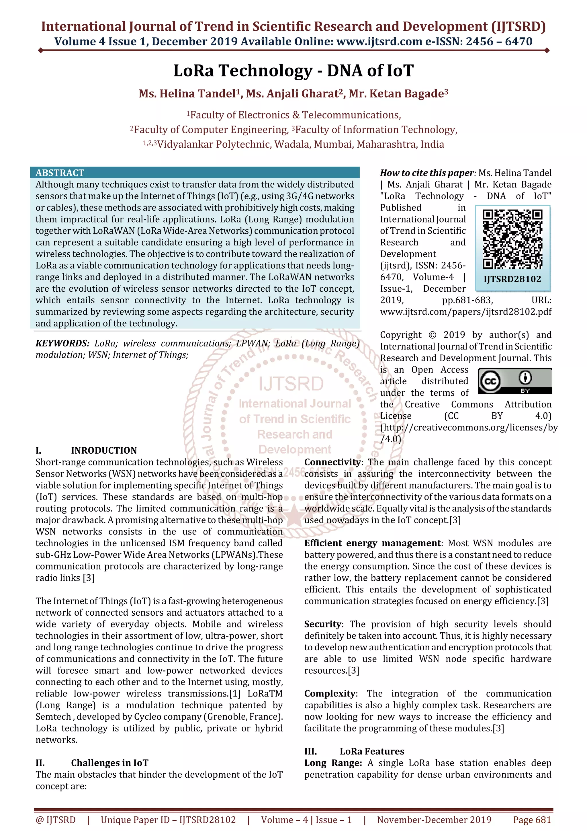 LoRa Technology - DNA of IoT | PDF