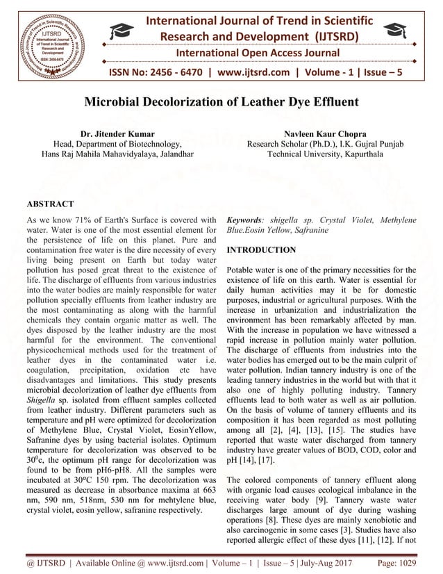 Microbial Decolorization of Leather Dye Effluent | PDF