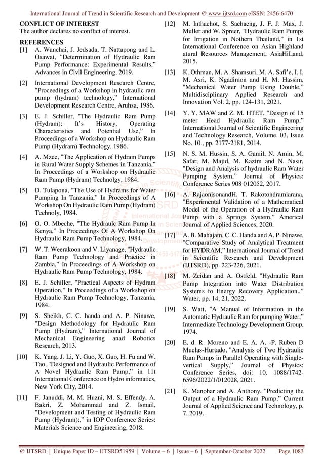 Review of Hydraulic Ram Pumps Hydram and Recommendations for Revival | PDF