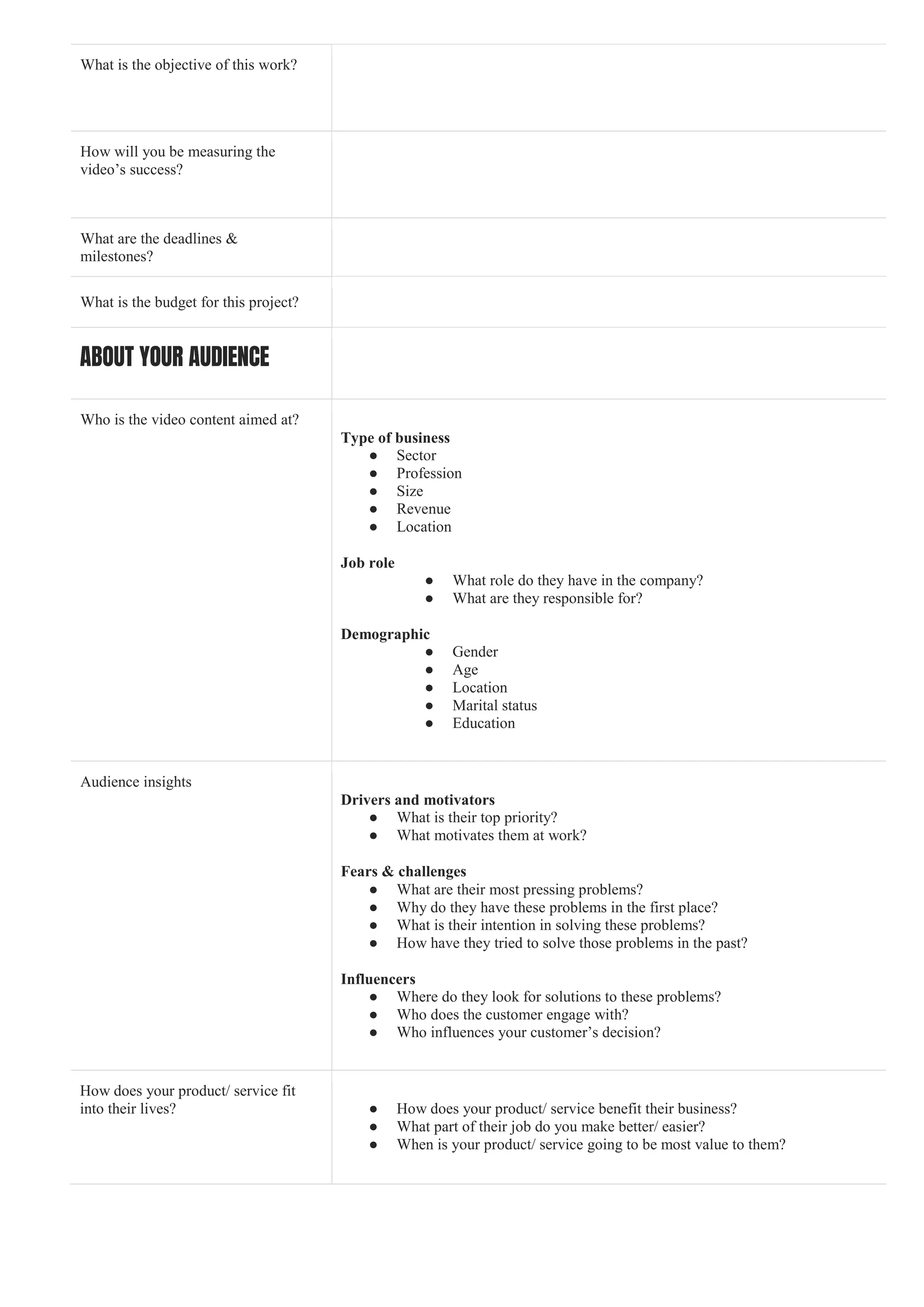 Video Production Brief | DOCX