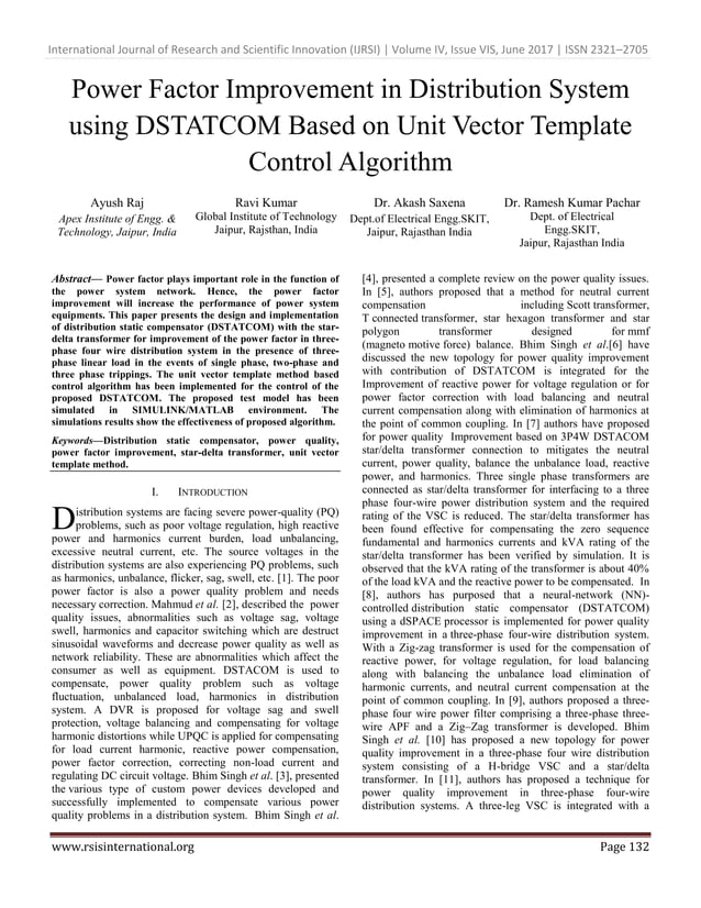 Power Factor Improvement in Distribution System using DSTATCOM Based on Unit Vector Template ...