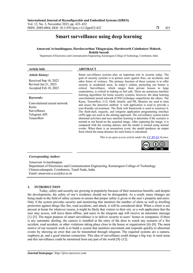 Smart surveillance using deep learning | PDF