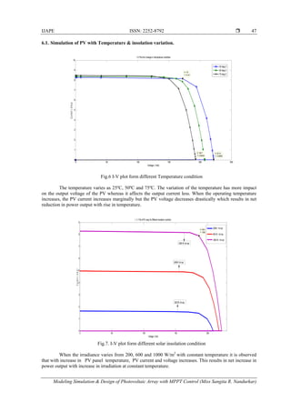 Modeling Simulation and Design of Photovoltaic Array with MPPT Control Techniques | PDF