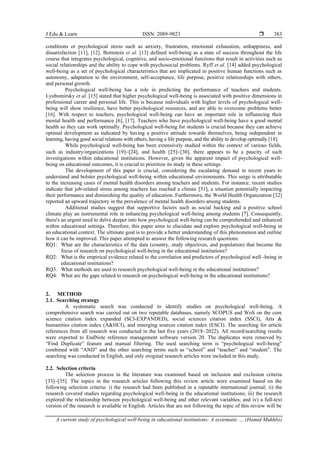 A current study of psychological well-being in educational institutions ...