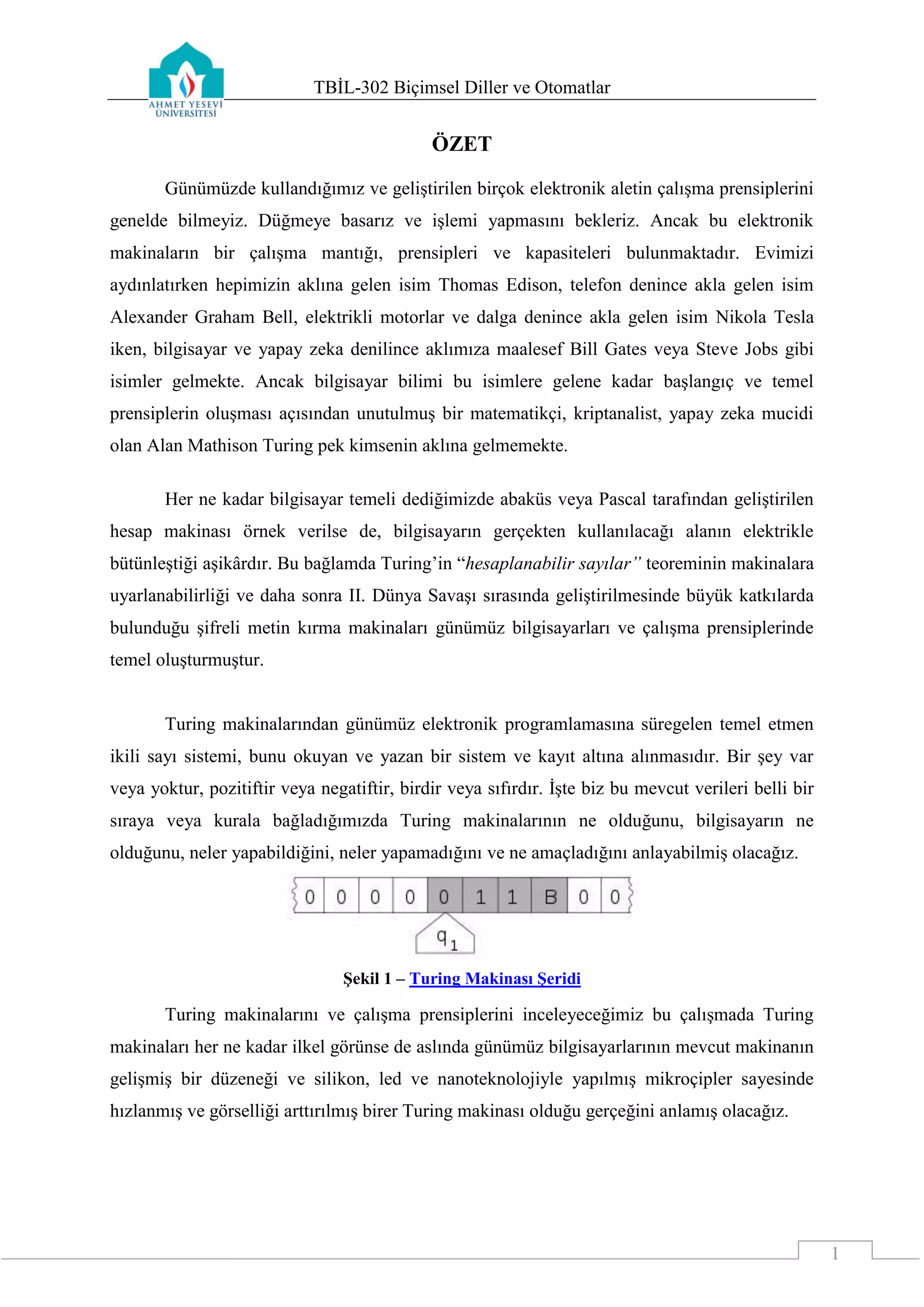 Biçimsel Diller ve Otomatlar - Alan Turing | PDF