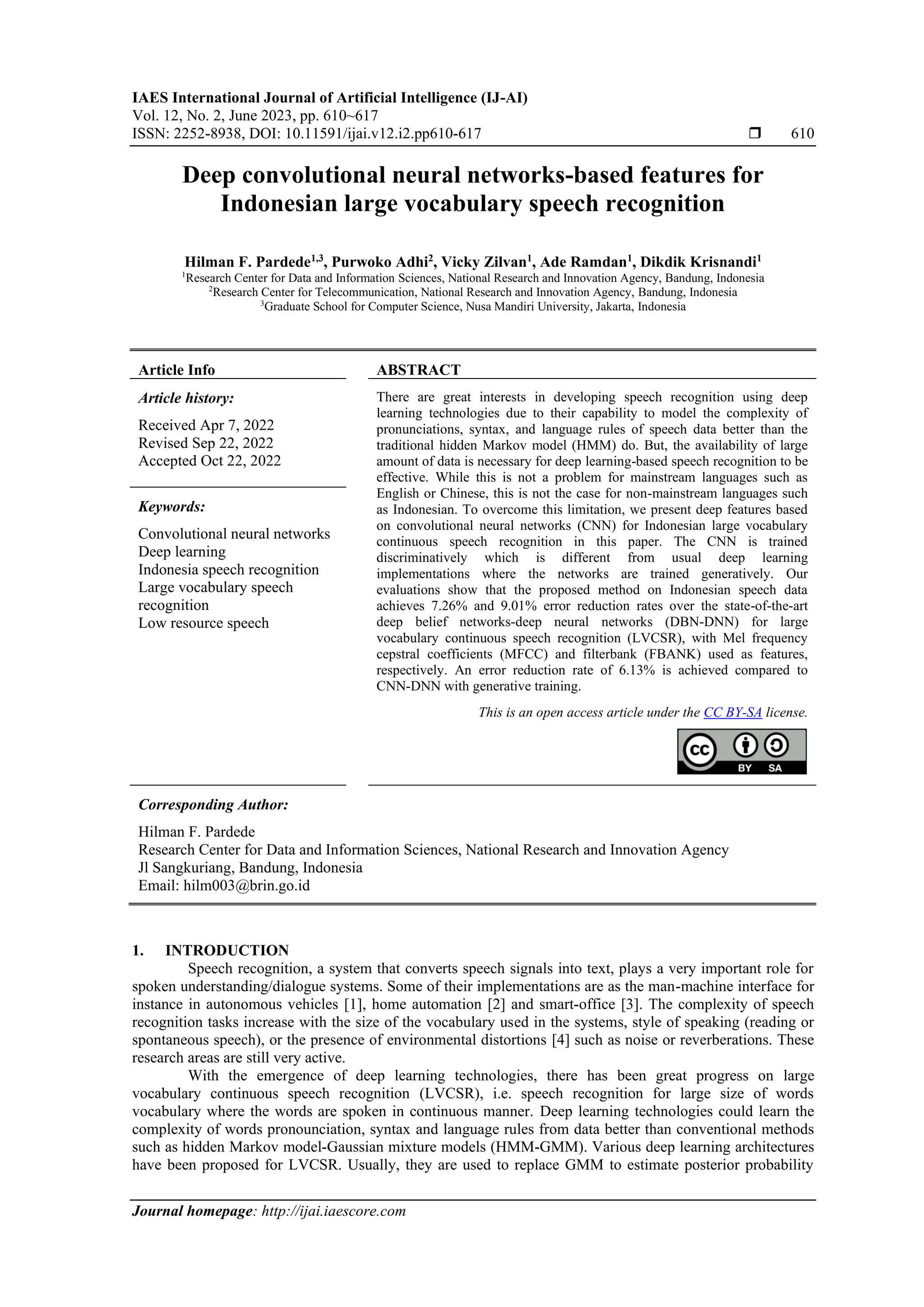 Deep convolutional neural networks-based features for Indonesian large vocabulary speech ...