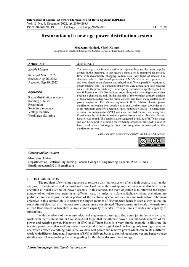 Restoration of a new age power distribution system | PDF