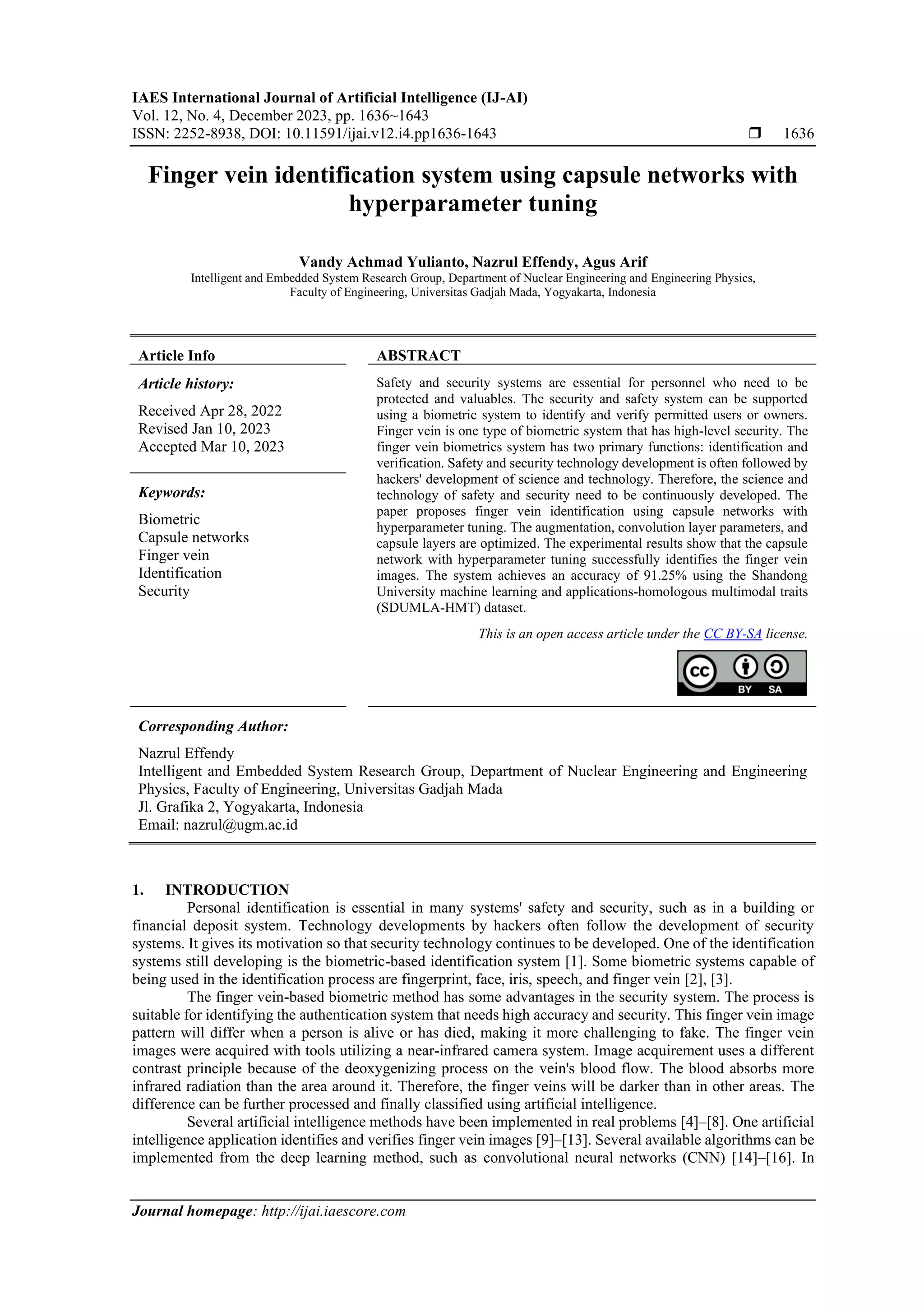Finger vein identification system using capsule networks with hyperparameter tuning | PDF