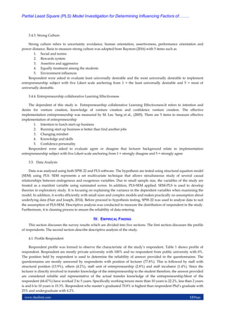 Partial Least Square (PLS) Model Investigation for Determining ...
