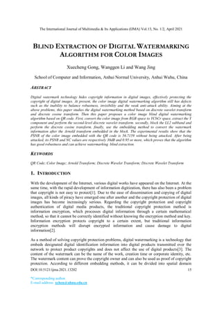 BLIND EXTRACTION OF DIGITAL WATERMARKING ALGORITHM FOR COLOR IMAGES | PDF