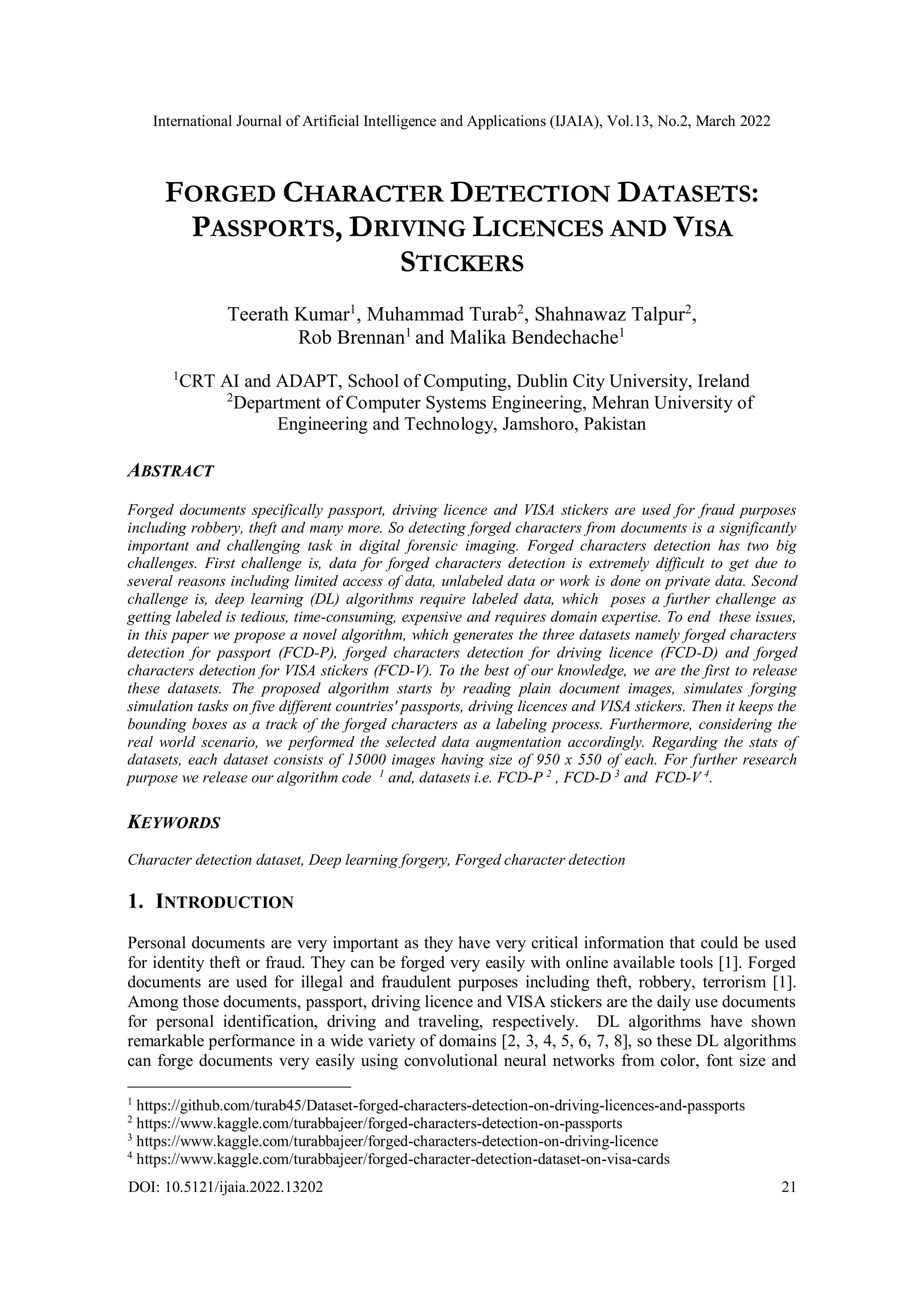FORGED CHARACTER DETECTION DATASETS: PASSPORTS, DRIVING LICENCES AND ...