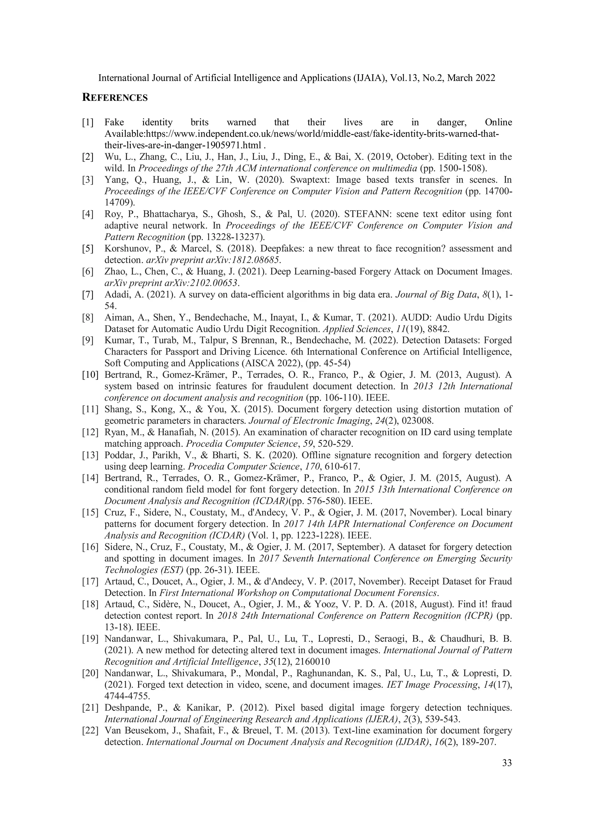 FORGED CHARACTER DETECTION DATASETS: PASSPORTS, DRIVING LICENCES AND ...