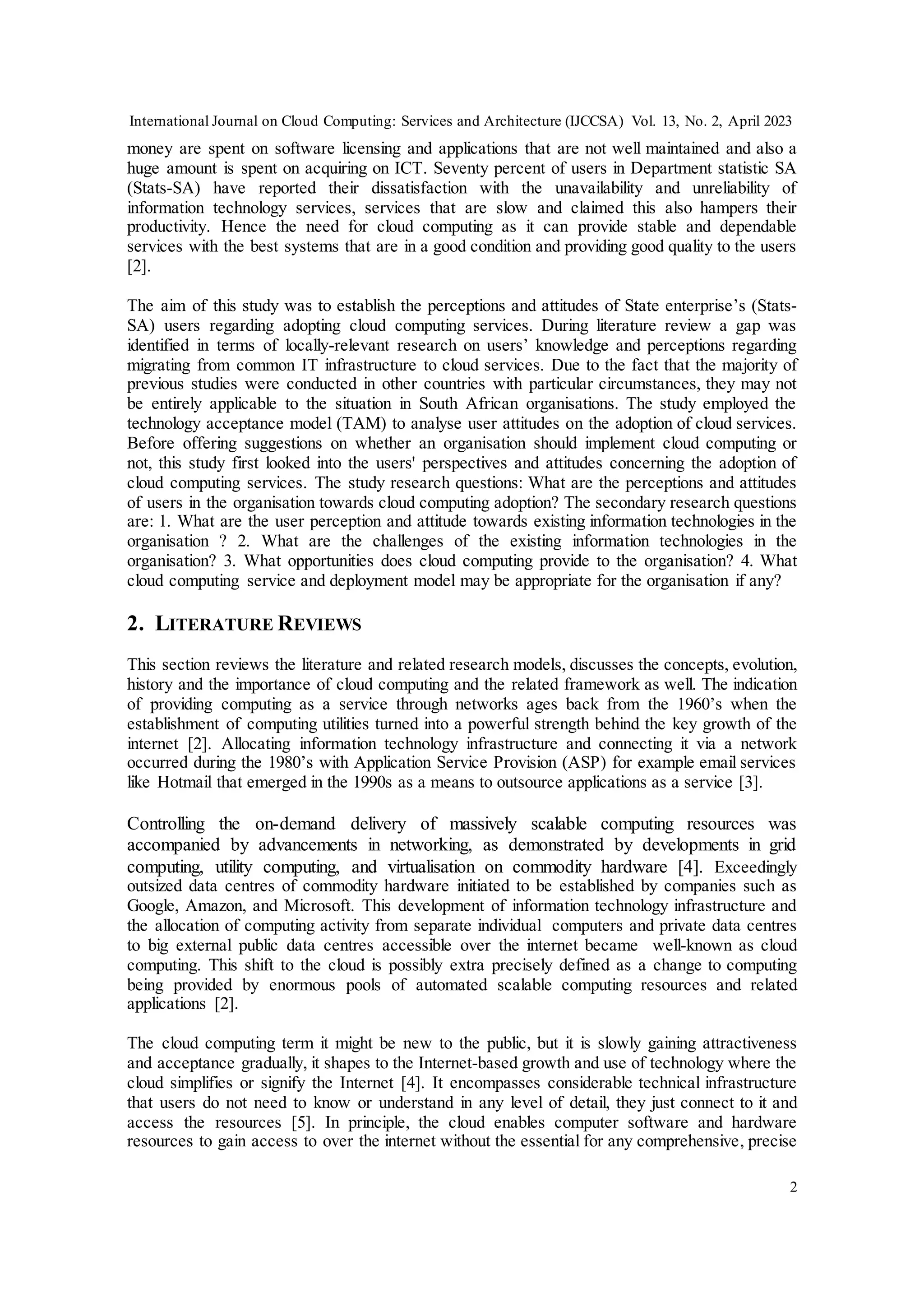 Users’ Perception Towards Cloud Computing: A Case of Department ...