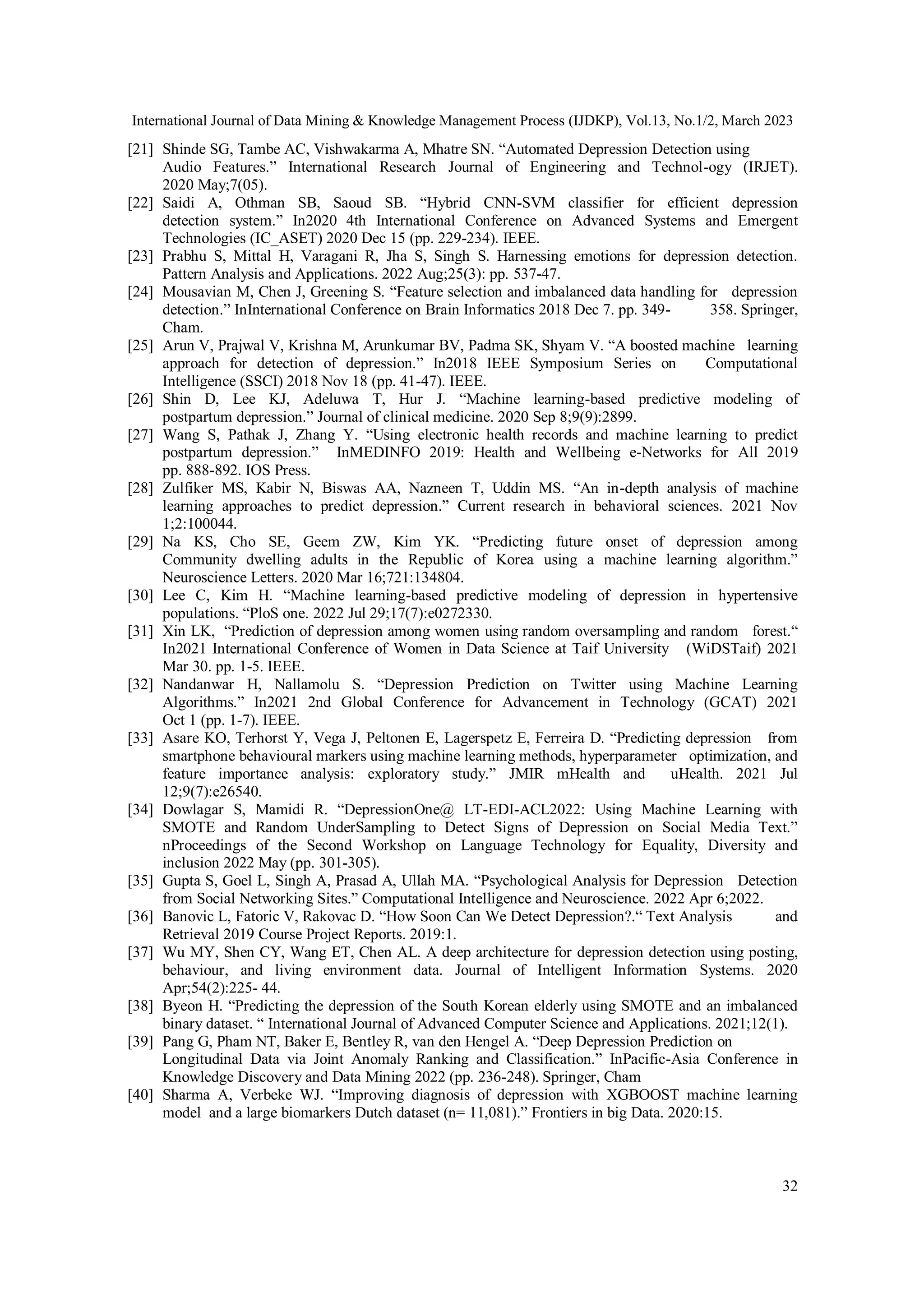 CLASS IMBALANCE HANDLING TECHNIQUES USED IN DEPRESSION PREDICTION AND ...