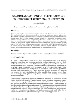 Class Imbalance Handling Techniques used in Depression Prediction and ...