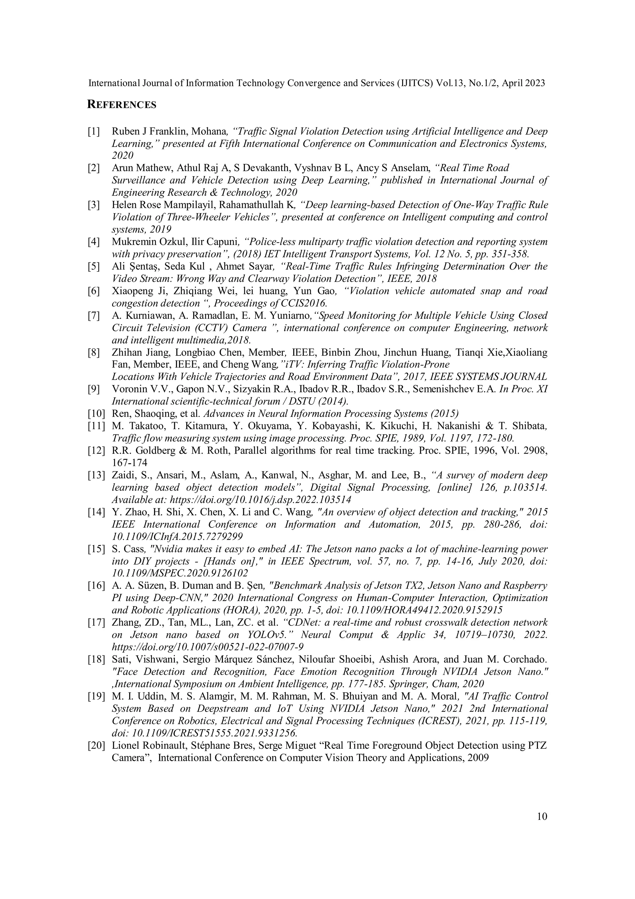 APPLICATION OF VARIOUS DEEP LEARNING MODELS FOR AUTOMATIC TRAFFIC VIOLATION DETECTION USING EDGE ...