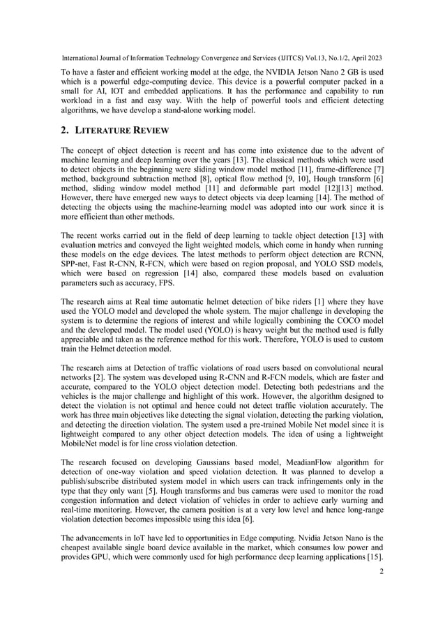 APPLICATION OF VARIOUS DEEP LEARNING MODELS FOR AUTOMATIC TRAFFIC VIOLATION DETECTION USING EDGE ...