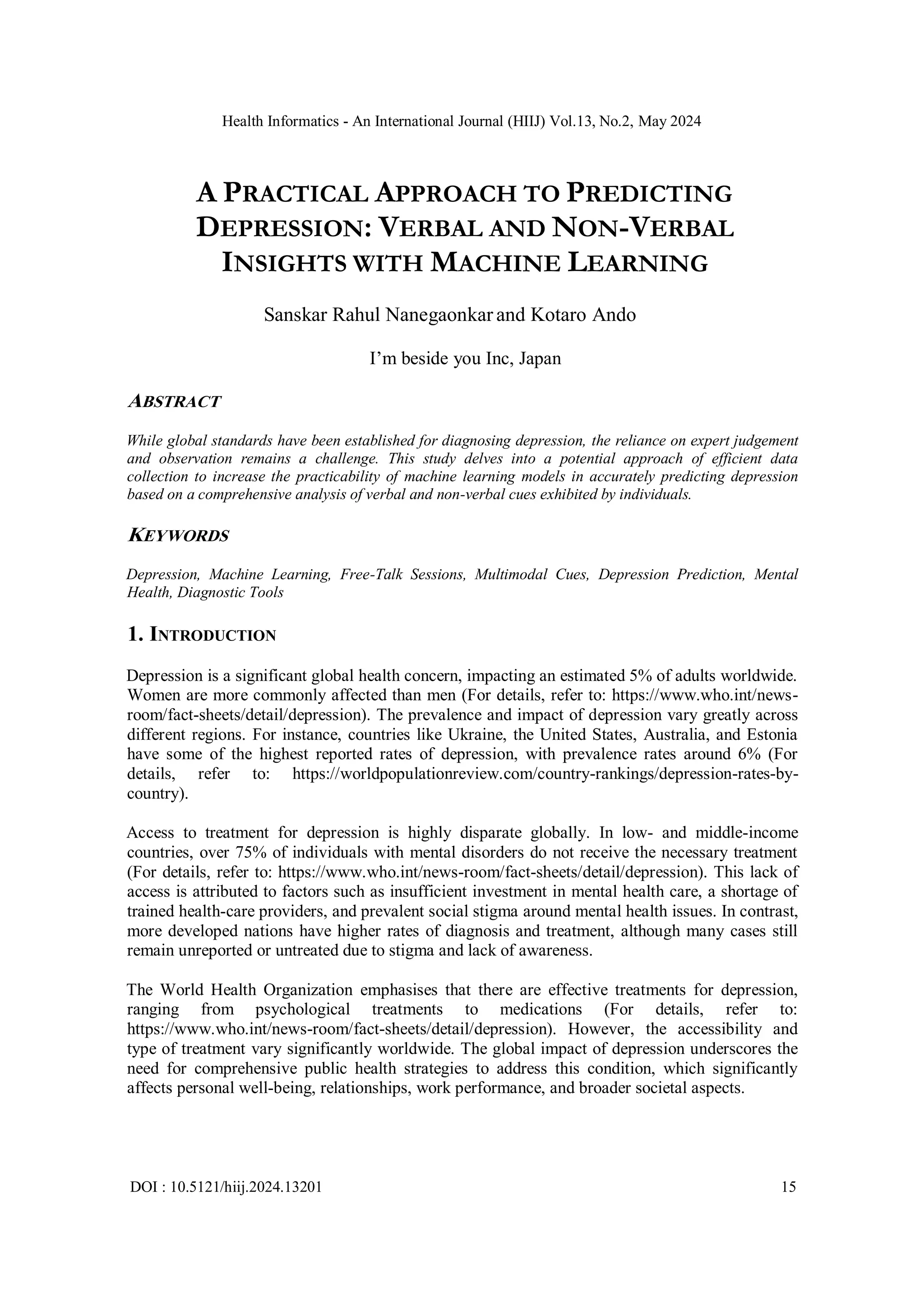 A PRACTICAL APPROACH TO PREDICTING DEPRESSION: VERBAL AND NON-VERBAL INSIGHTS WITH MACHINE ...