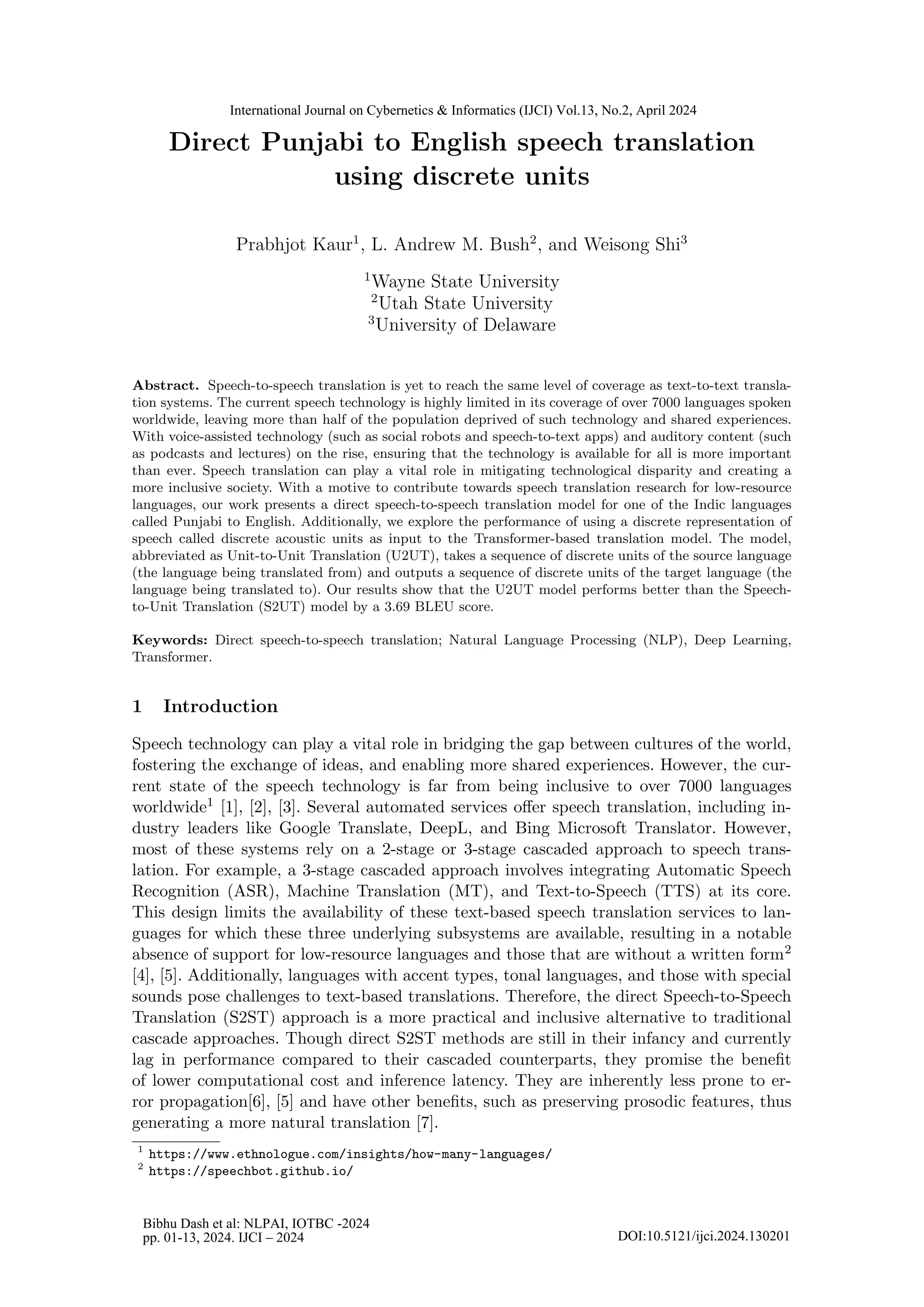 Direct Punjabi to English Speech Translation using Discrete Units | PDF