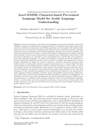 Ara--CANINE: Character-Based Pre-Trained Language Model for Arabic Language Understanding | PDF