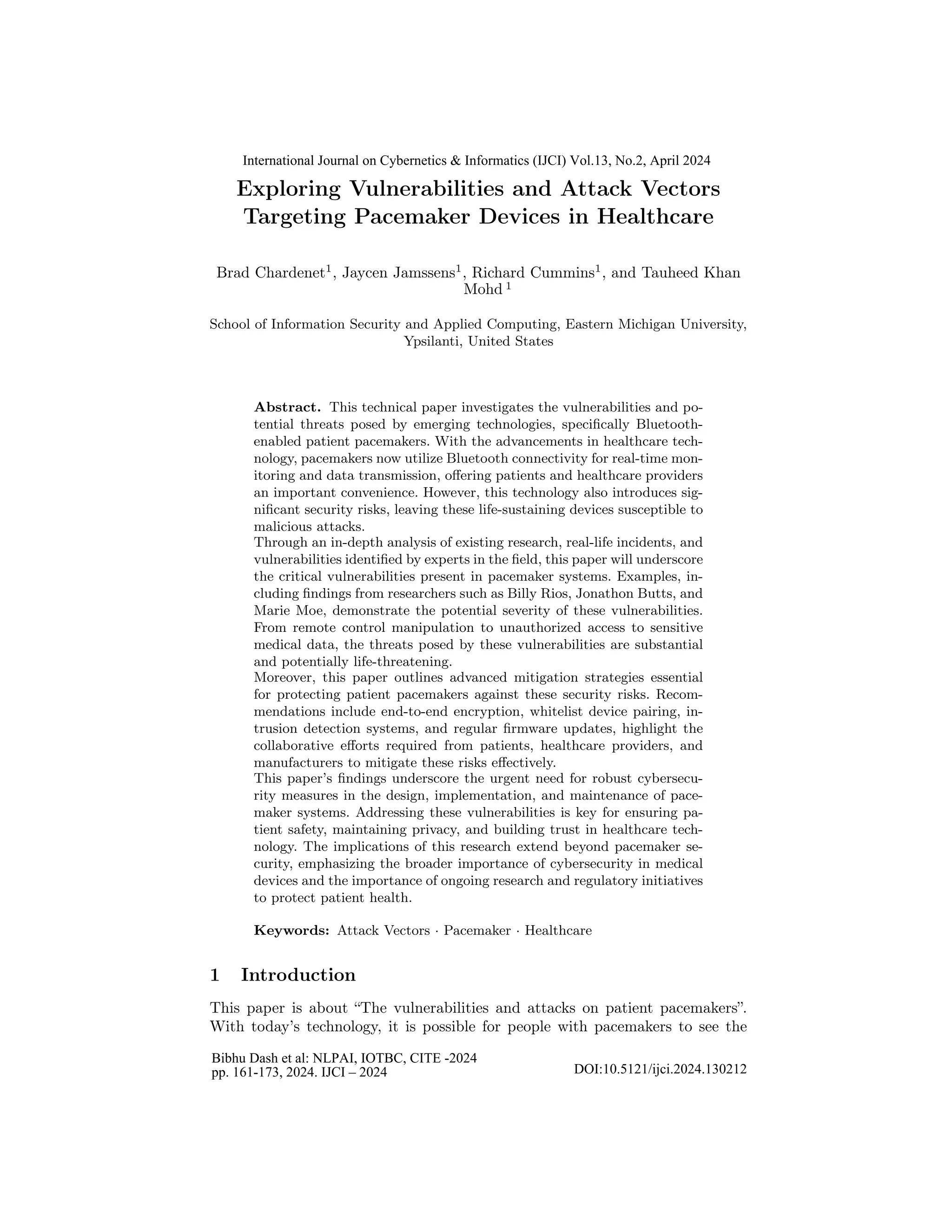 Exploring Vulnerabilities and Attack Vectors Targeting Pacemaker ...
